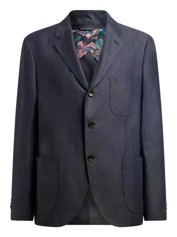 Etro Chevron Single-breasted Linen Jacket - Blue