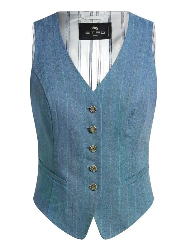 Etro Striped Pegaso Buttons Waistcoat - Blue