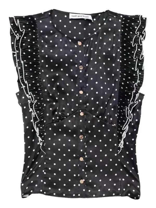 SELF-PORTRAIT Ruffled Polka-dot Top - Black