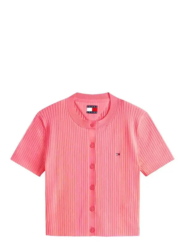 Tommy Hilfiger Short-sleeve Ribbed Cardigan - Pink