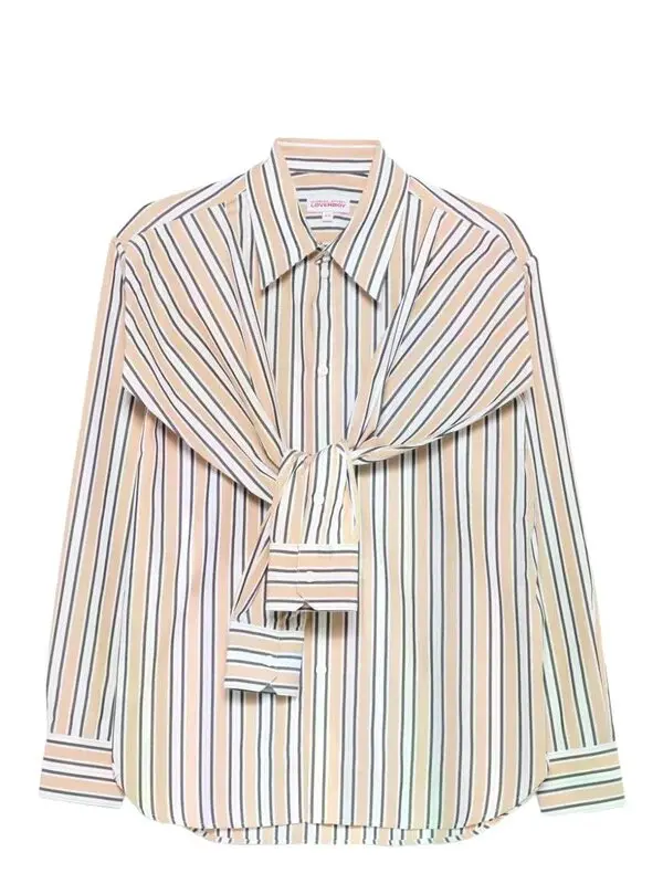 CHARLES JEFFREY Striped Tie-detail Shirt - Neutrals
