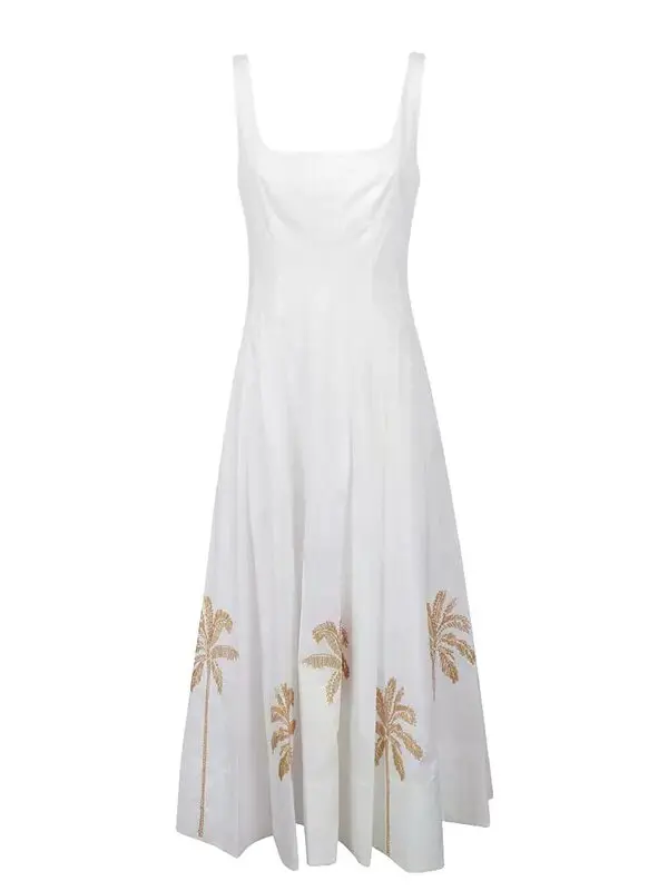Staud Wells Embroidered Midi Dress - White