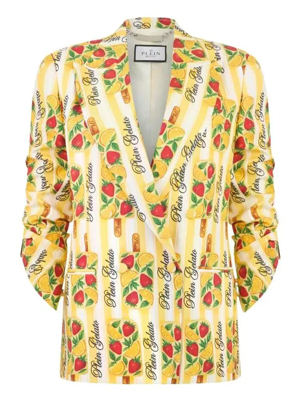Philipp Plein Striped Double-breasted Blazer - Yellow