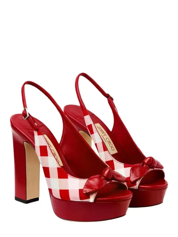 JIMMY CHOO Ziva 120 Gingham Cotton And Nappa Leather Platform Slingback Sandals - Red