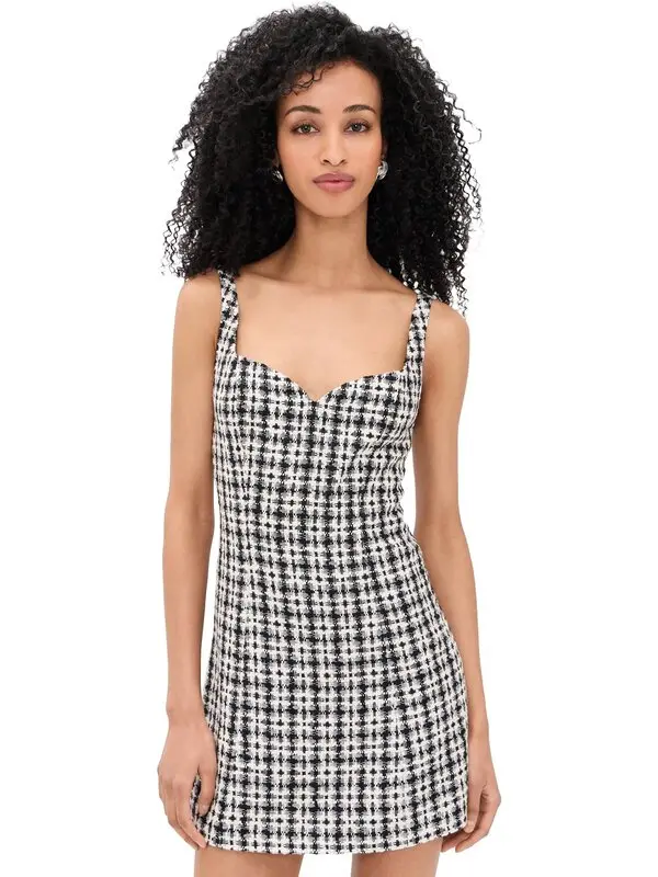 Alice + Olivia Eve Sweetheart Tweed Mini Dress - Black/off White