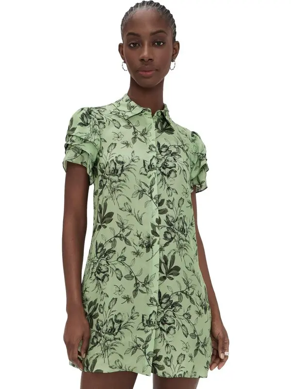 Alice + Olivia Jem Printed Shirt Dress - Mystic Garden Sage