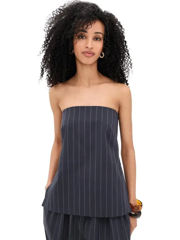 ST. AGNI Strapless Rouleau Tie Top - Ink Stripe