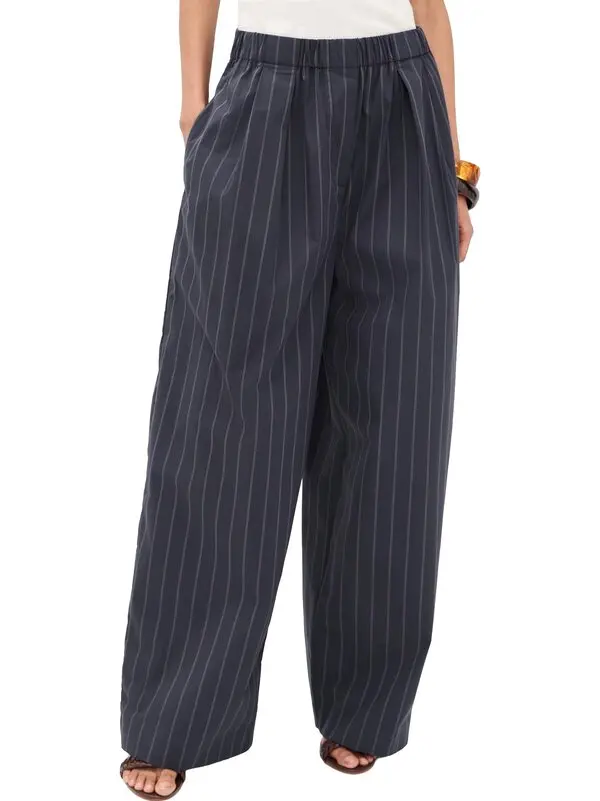 ST. AGNI Stripe Relaxed Pleat Pants - Ink Stripe
