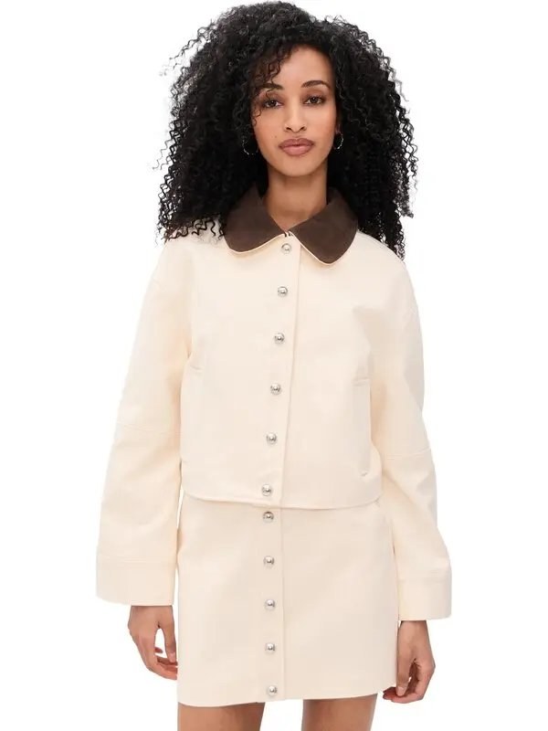Apparis Ella Cropped Canvas Jacket - Off White/dark Brown