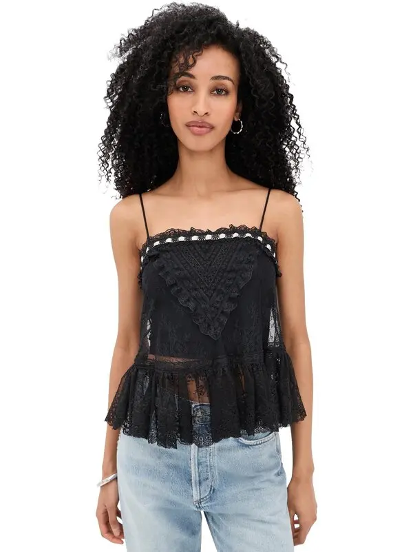 Alice + Olivia Lace Ruffle Top - Black