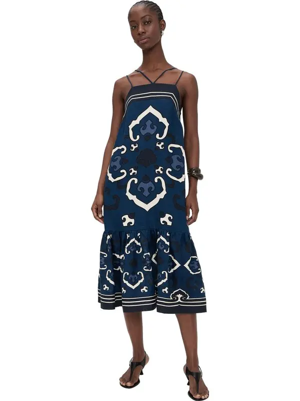 Sea Blaise Linen Print Dress - Navy
