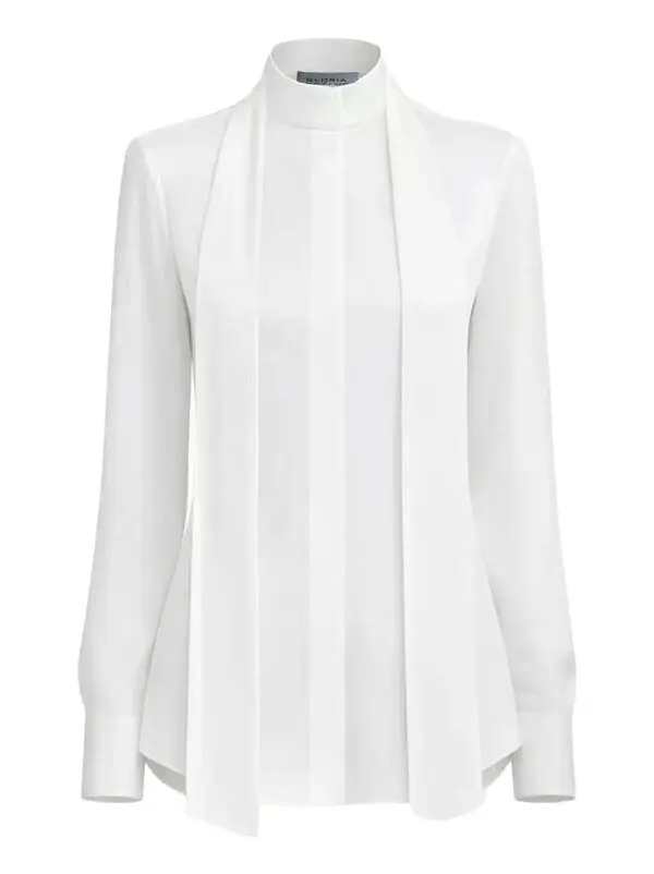 GLORIA COELHO Crepe Bow-collar Shirt - White