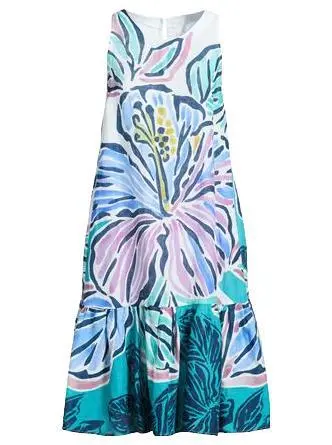 120% Lino Multicolor Linen Midi Dress - Blue