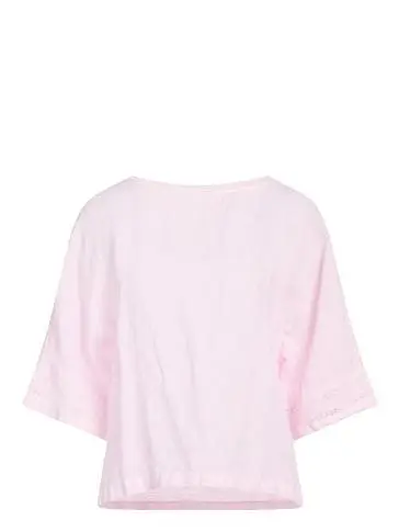 120% Lino Linen Top With Appliqués And Embroidery - Pink