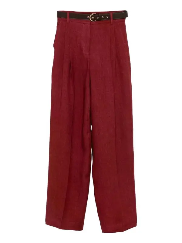 Max Mara Belted Pleated Trousers - Red