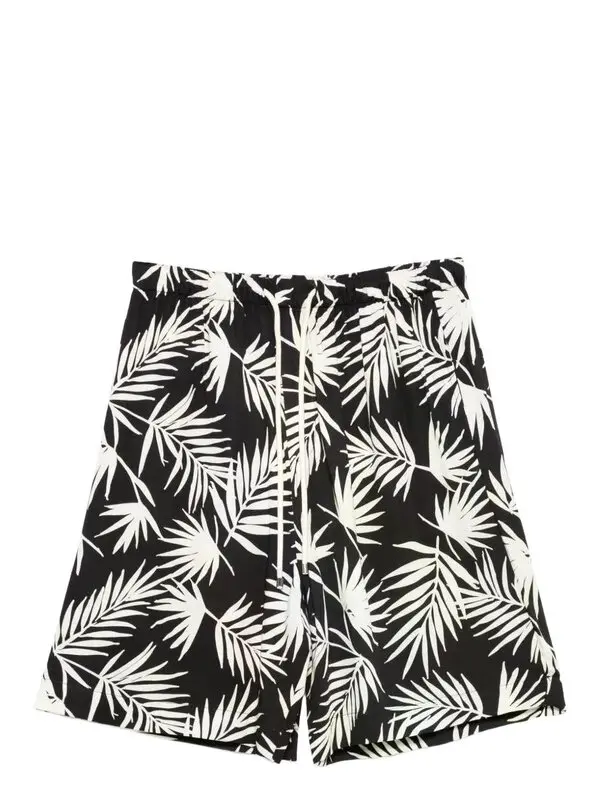 LANEUS Leaf Print Shorts - Black