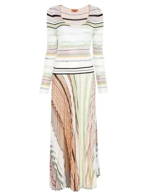 Missoni Striped Pleated Maxi Dress - Neutrals