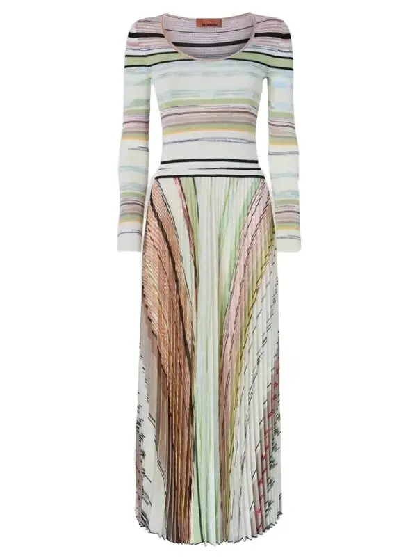 Missoni Striped Pleated Maxi Dress - Neutrals