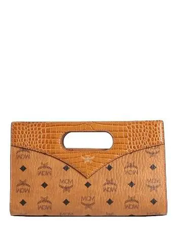 Mcm Handbag With Logo Print And Leather Trim - Brown