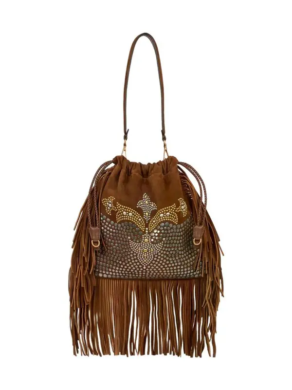 Etro Kalispera Studs Fringes Medium Tote Bag - Brown