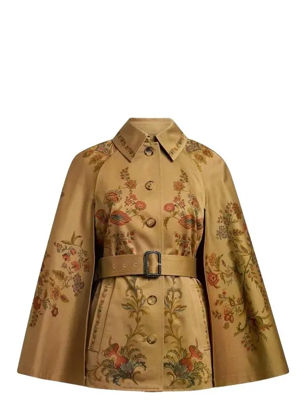 Etro Belted Print Cape Jacket - Brown