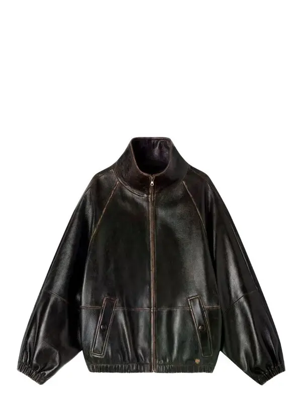 Sandro Leather Bomber Jacket - Brown
