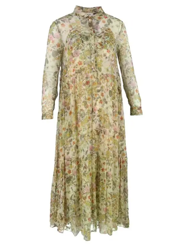 Celine Floral-print Long-sleeved Dress - Neutrals