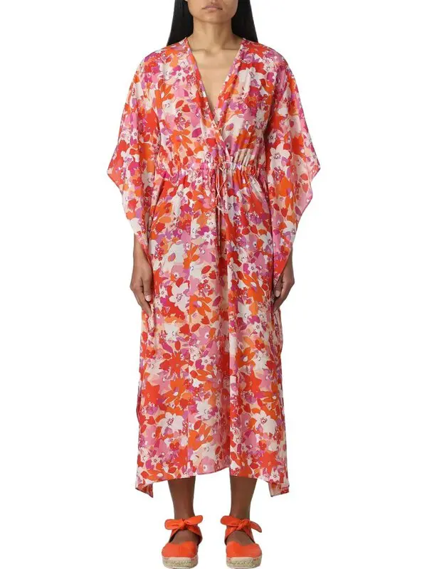Max Mara V-neck Floral Print Dress - Orange