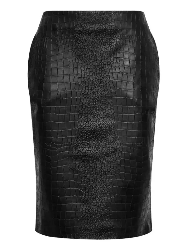 Alex Perry Crocodile-embossed Leather Midi Skirt - Black