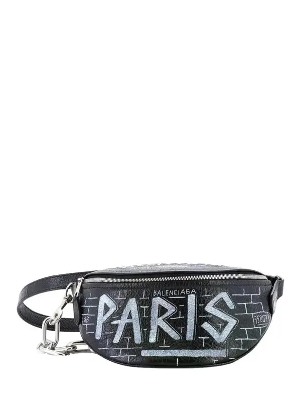 Balenciaga Graffiti Souvenir Leather Xxs Belt Bag - Black