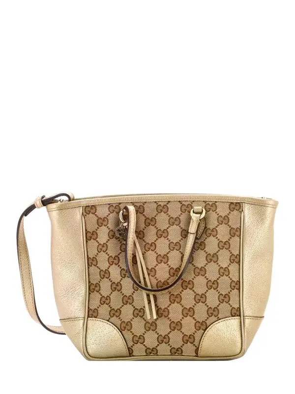 Gucci Bree Convertible Tote Gg Canvas With Leather Small Crossbody Bag - Gold