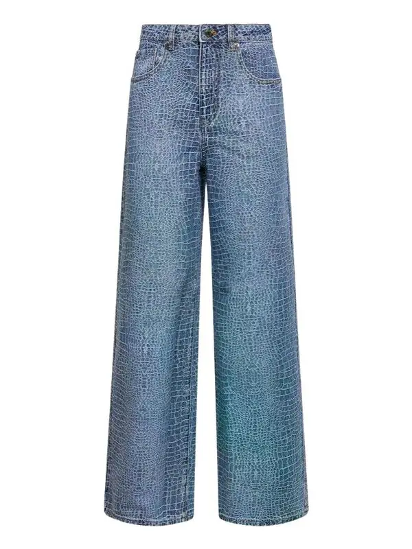 SELF-PORTRAIT Croco-effect Rhinestone Jeans - Blue