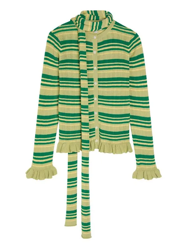 DAMSON MADDER Cotton And Merino Wool-blend Cardigan With Scarf - Multicoloured