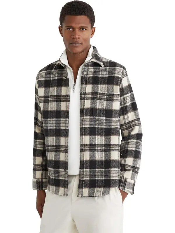 REISS Crosby Wool-blend Check Overshirt - Charcoal Grey