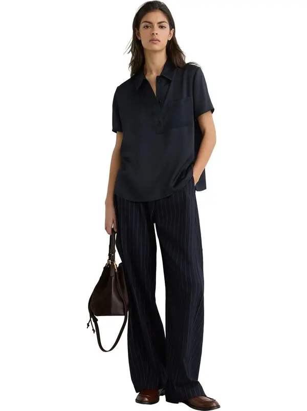 REISS Silk Short-sleeve Shirt - Navy