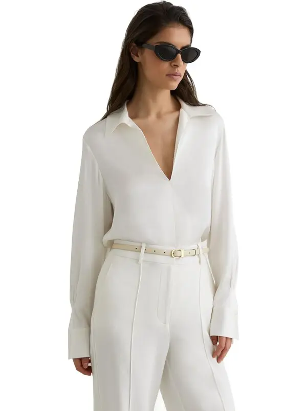 REISS Orla Silk-blend Open-collar Shirt - Ivory