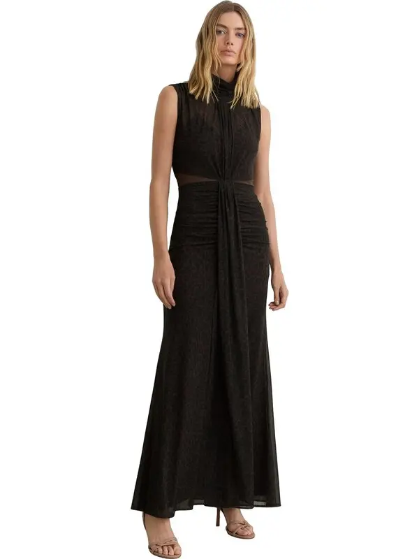 REISS Animal-print Ruched Maxi Dress - Black/brown