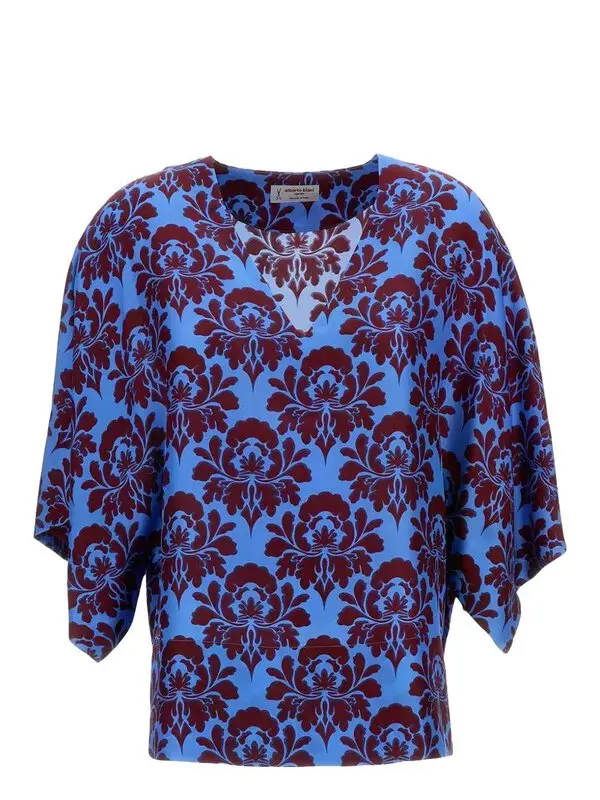 Alberto Biani Floral Round Neck Top - Blue