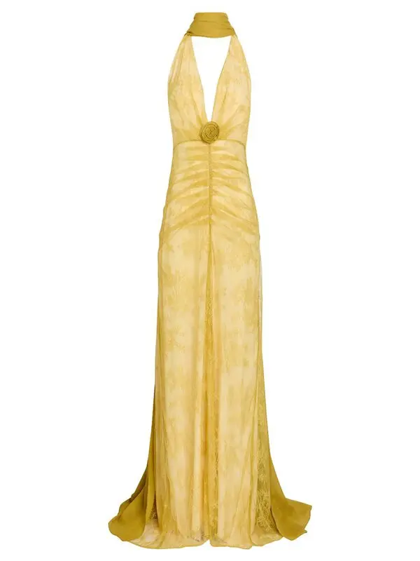 DE LA VALI Amora Scarf-effect Lace Gown - Yellow