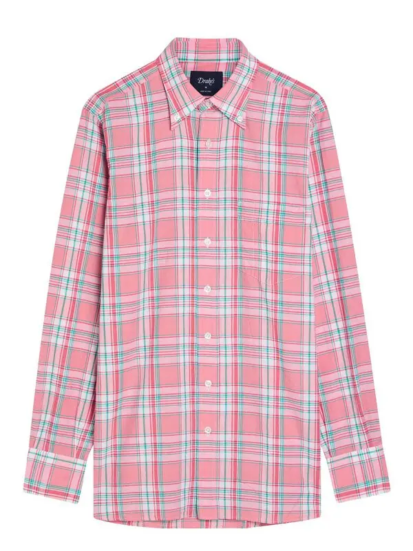 DRAKE'S Plaid Cotton Shirt - Red