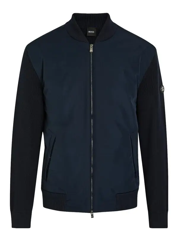 BOSS Quilted Knit Cotton And Shell Jacket - Navy