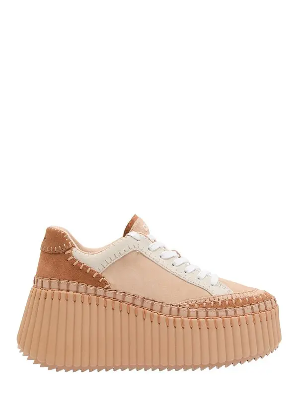 Chloé Panelled Suede Flatform Sneakers - Brown