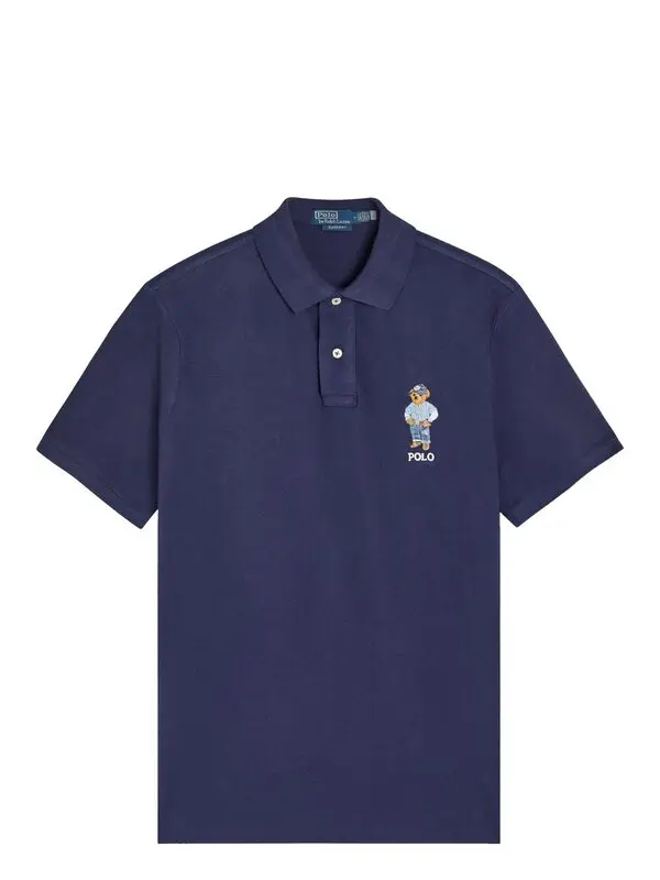 Polo Ralph Lauren Embroidered Piqué Cotton Polo Shirt - Dark Blue