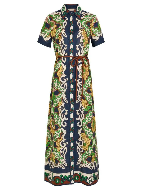 ALEMAIS Liana Printed Linen Midi Shirt Dress - Multicoloured