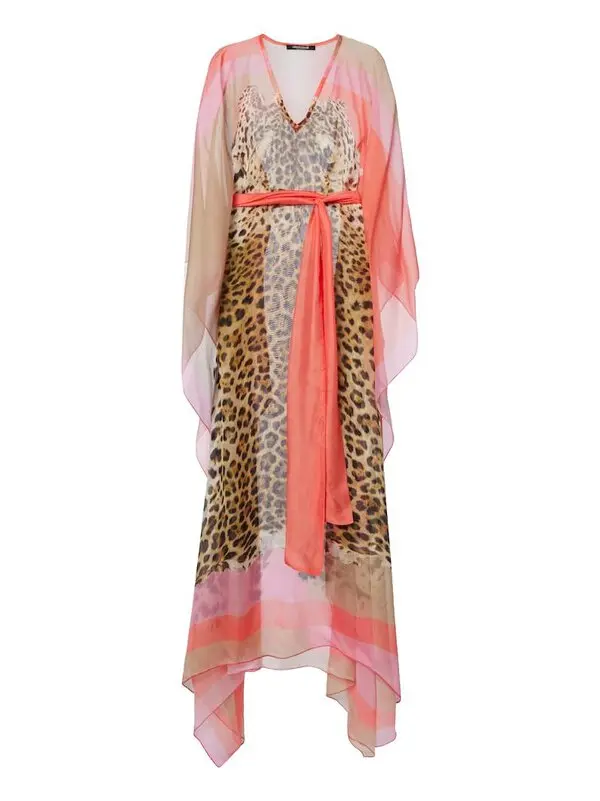Roberto Cavalli Printed Belted Silk Kaftan - Multicoloured