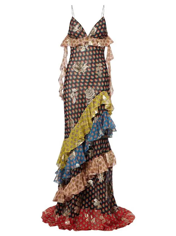 Etro Floral Tiered Silk-blend Maxi Dress - Multicoloured