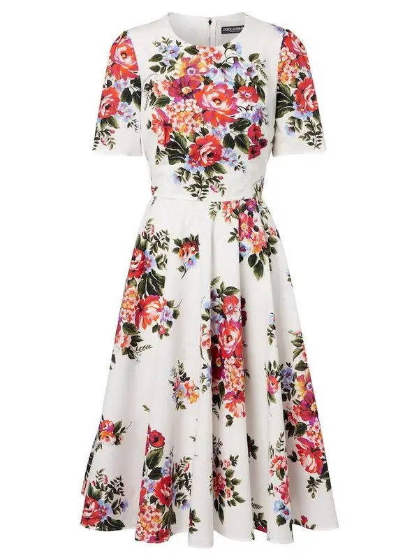 Dolce & Gabbana Floral Cotton Midi Dress - White