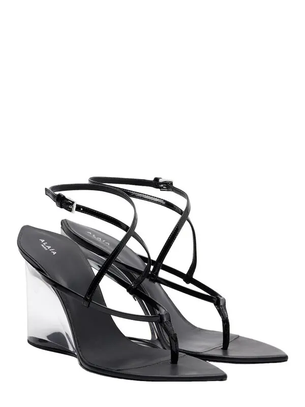 Alaïa Patent Leather Wedge Sandals - Black