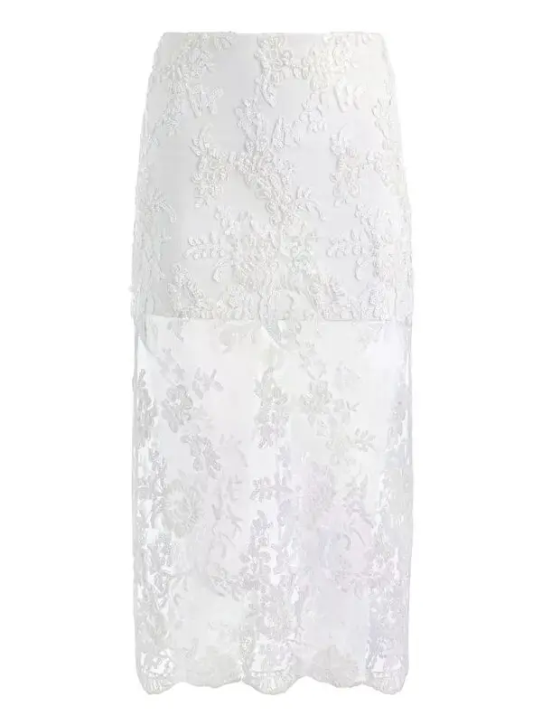 Alice + Olivia Medine Embellished Lace Midi Skirt - White
