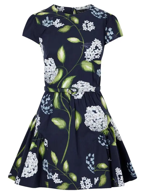 Oscar De La Renta Belted Tiered Floral-print Mini Dress - Blue